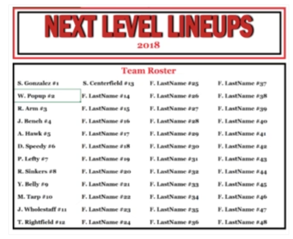 Digital Lineup / Dugout Chart for Baseball and Softball – Next Level Prints