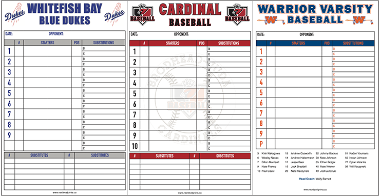 Custom Baseball Lineup Cards and Dugout Charts | Locker Name Plates ...